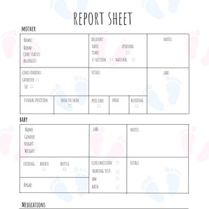 Mother Baby Nurse Report Sheet, Report Sheet, Night Shift, Day Shift ...