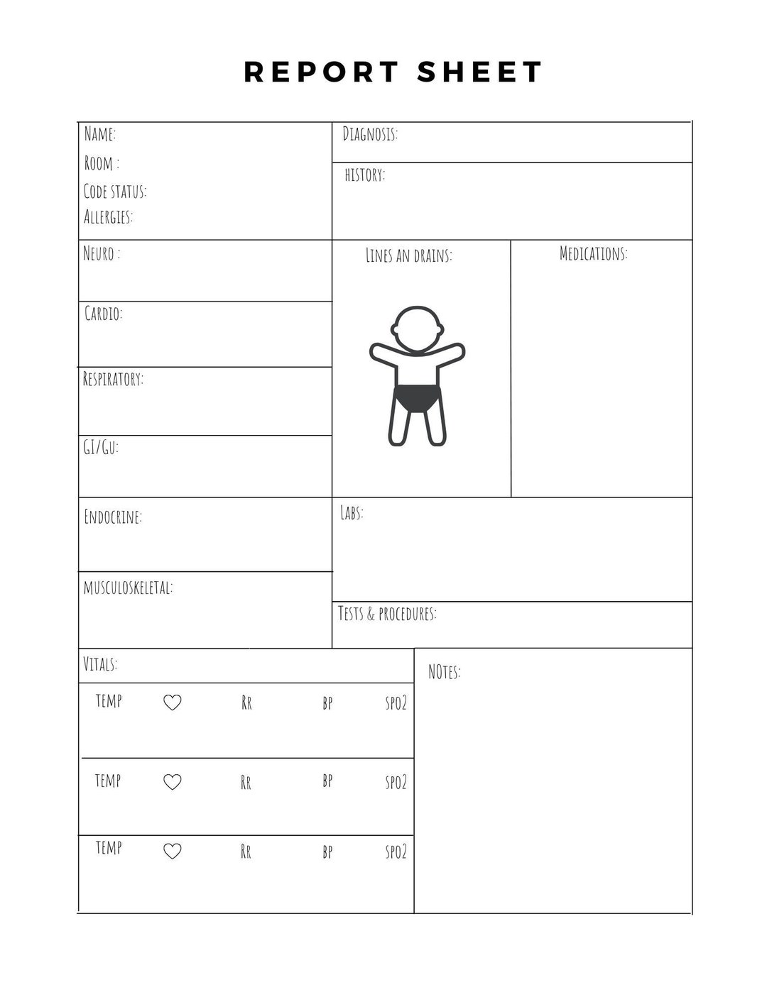 Pediatric Report Sheet, Nursing, Med Surg - Etsy