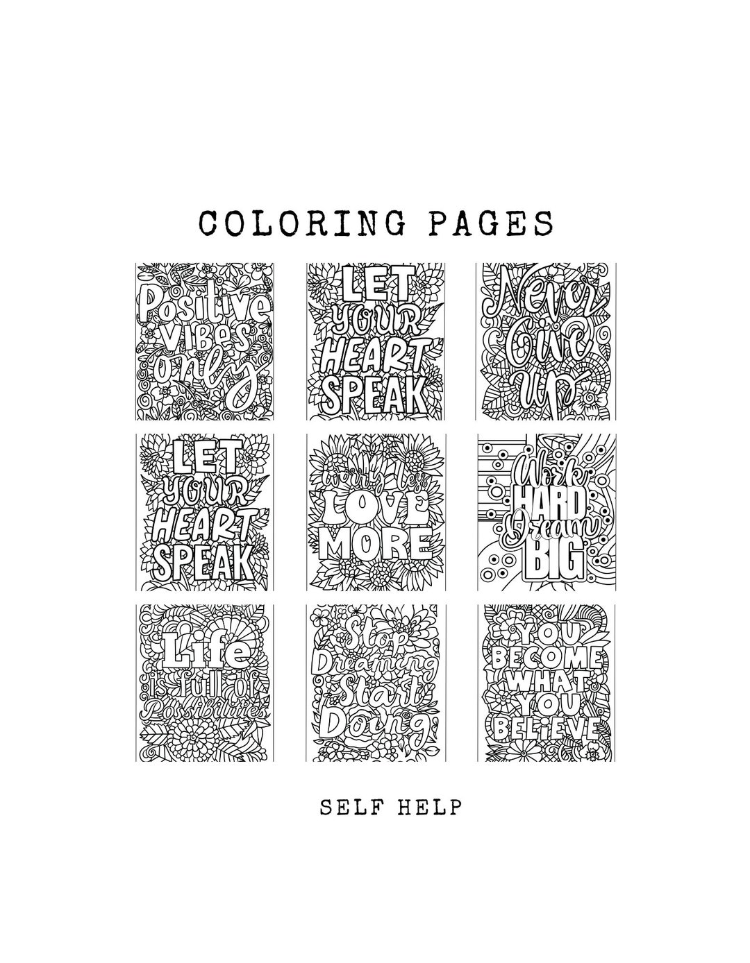 Digital Self Help Coloring Pages, Adult Coloring Book - Etsy