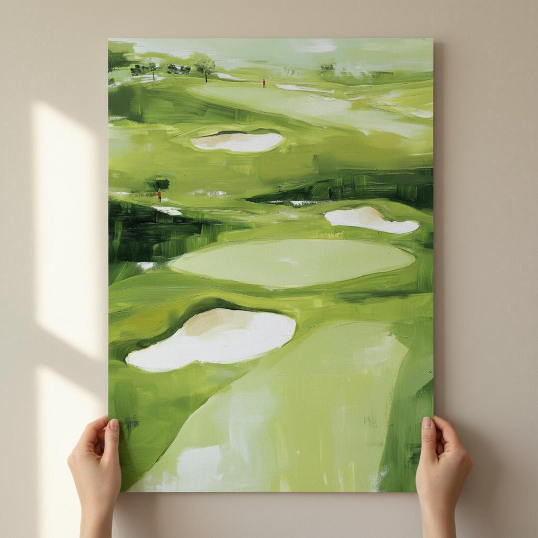Golf Course Minimalist Art Print, Tiny Golfers Wall Painting Decor ...