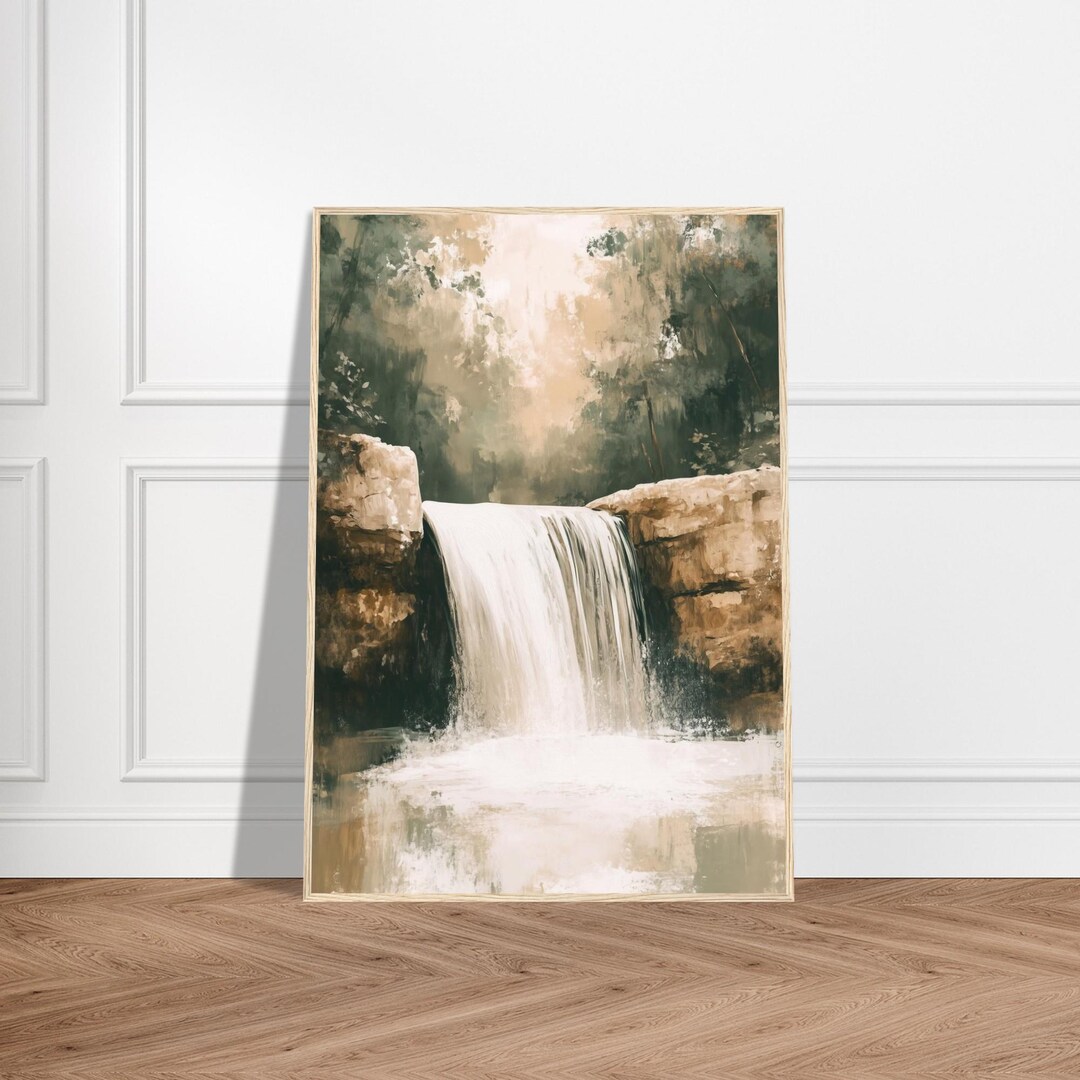 Waterfall Wall Art Framed Print, Nature Landscape Artwork Forest ...