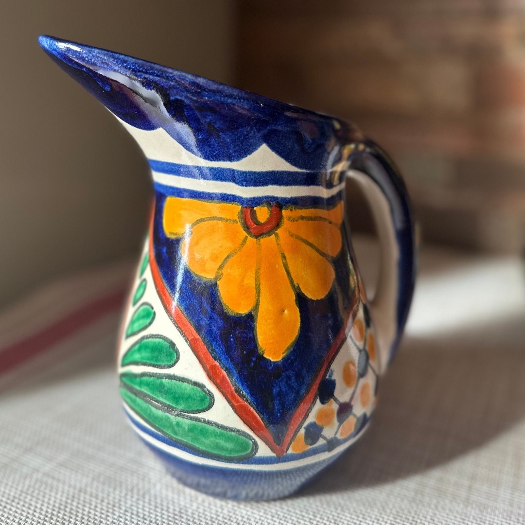 Talavera Pottery Pitcher, Mexican Folk Art, Vintage, Hand Painted ...