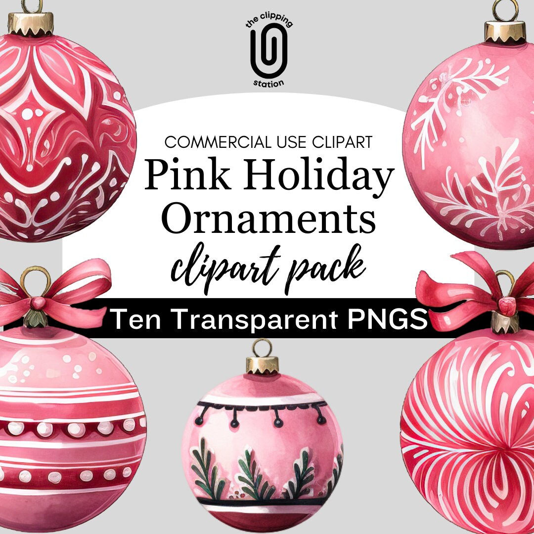 Pink Christmas Ornament Clipart Hand Painted Watercolor Holiday Clipart ...