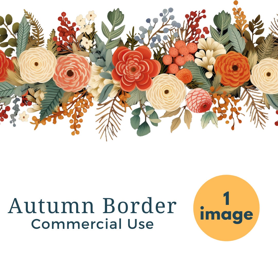 Autumn Floral Border Multicolored Orange, Red, Green Handpainted ...