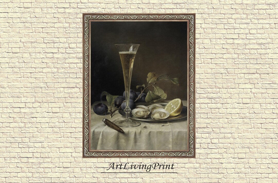 Johann Wilhelm Preyer Still Life Painting - Champagne & Oysters Digital ...