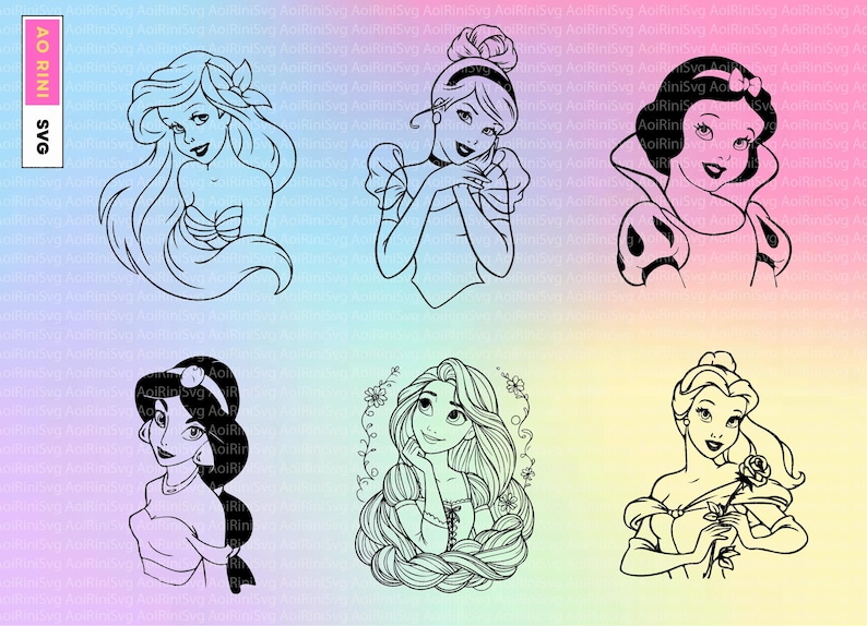 Princess Bundle SVG PNG, Princesses Outline Design, Family Vacation ...