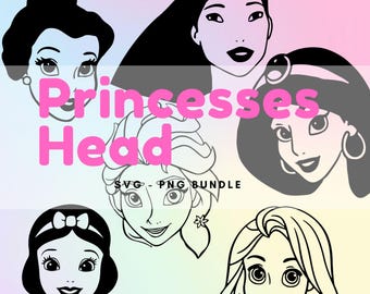 Princesses Head Bundle Svg Png Cricut, Princesses Face Line Svg ...