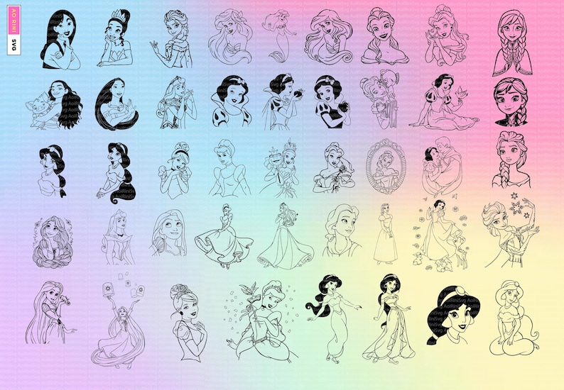 Princess Bundle SVG PNG, Princesses Outline Design, Family Vacation ...