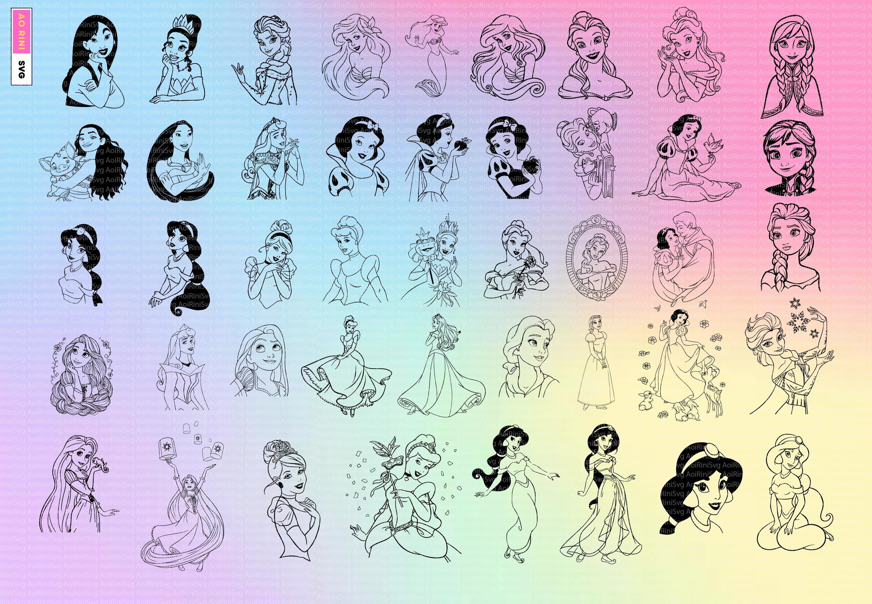 Princess Bundle SVG PNG, Princesses Outline Design, Family Vacation ...