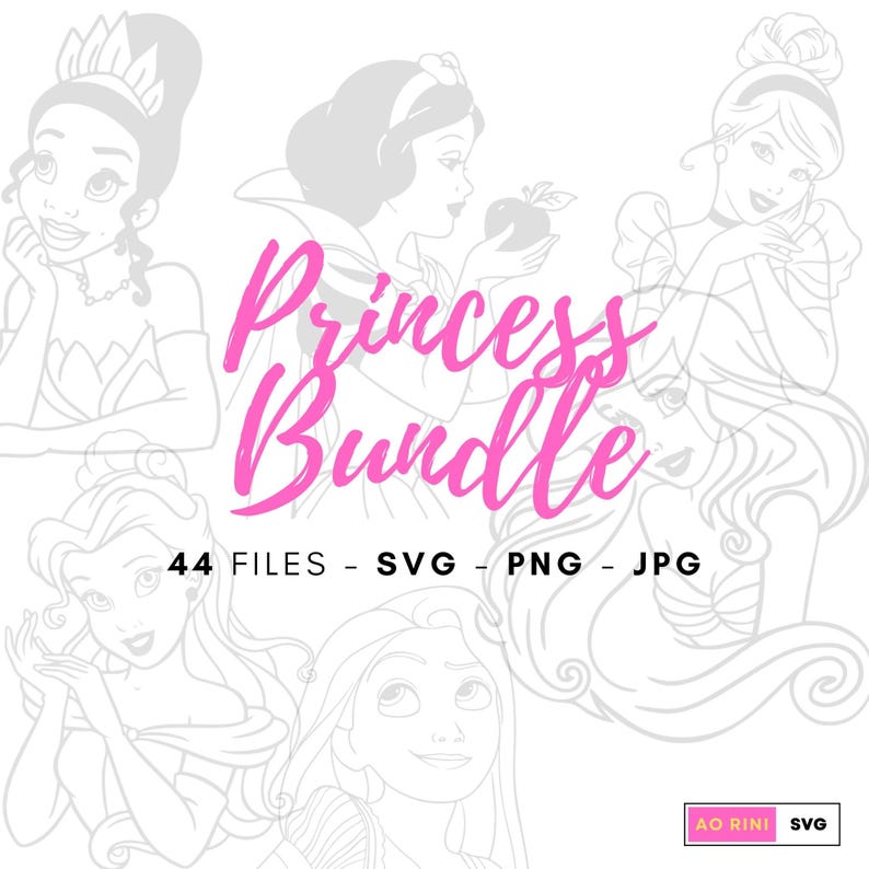 Princess Bundle SVG PNG, Princesses Outline Design, Family Vacation ...