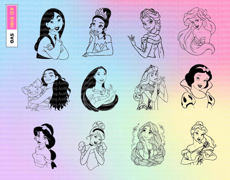 Bundle Princess Digital Download With Outlines Svg, Eps, Png, and Pdf ...
