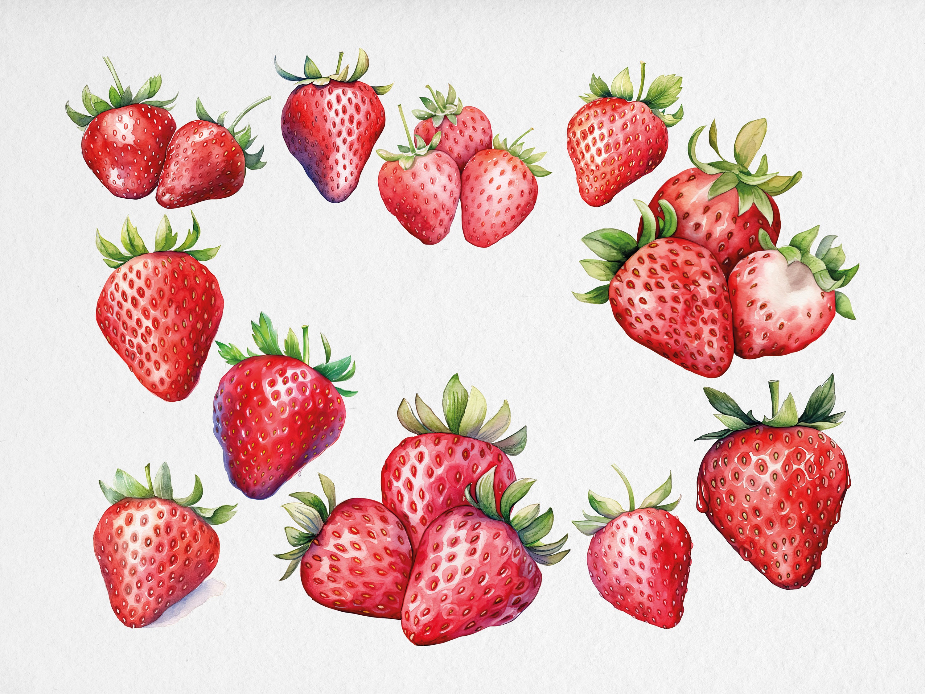 Watercolor Strawberries Clip Art Bundle, Digital Instant Download ...