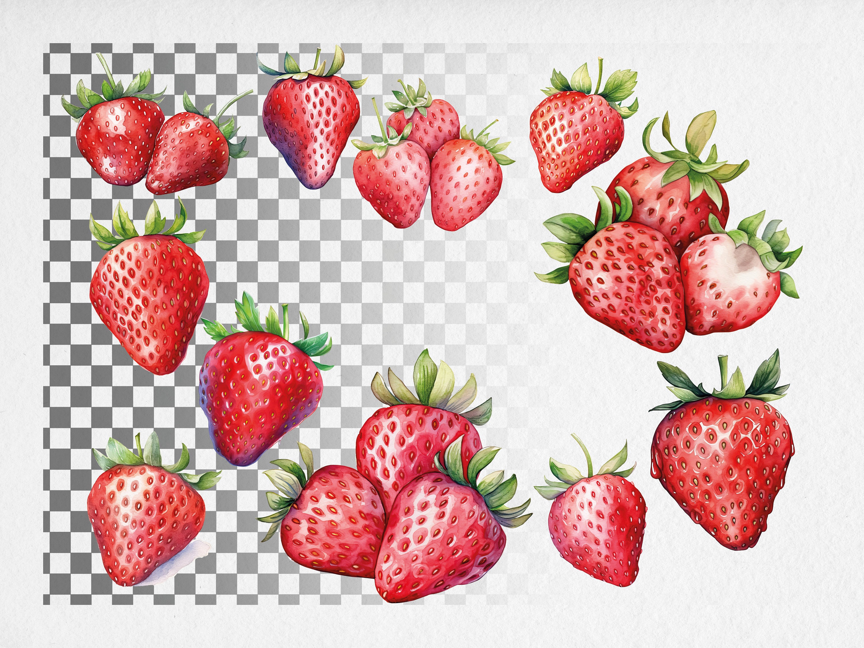 Watercolor Strawberries Clip Art Bundle, Digital Instant Download ...