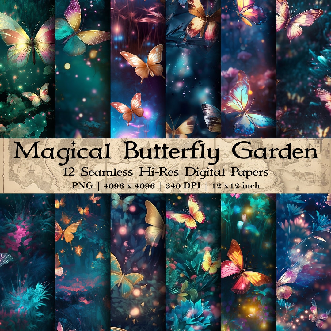 4K Magical Butterfly Garden Printable Digital Paper Seamless - Etsy
