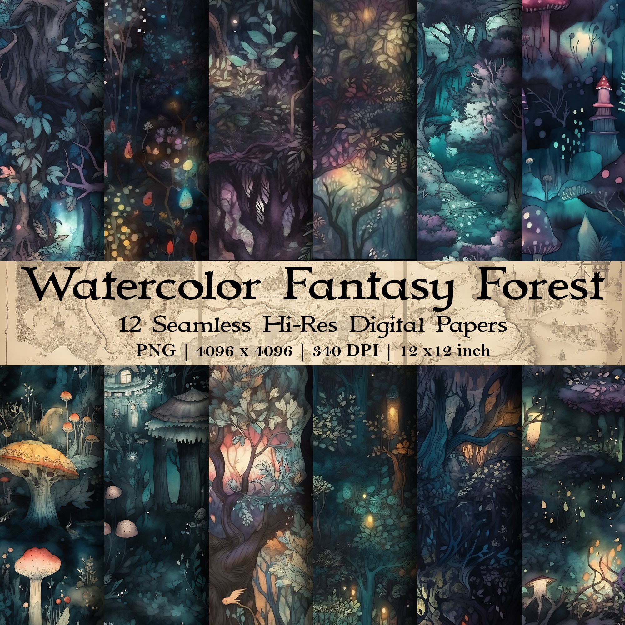 4K Watercolor Fantasy Forest Printable Digital Paper - Etsy
