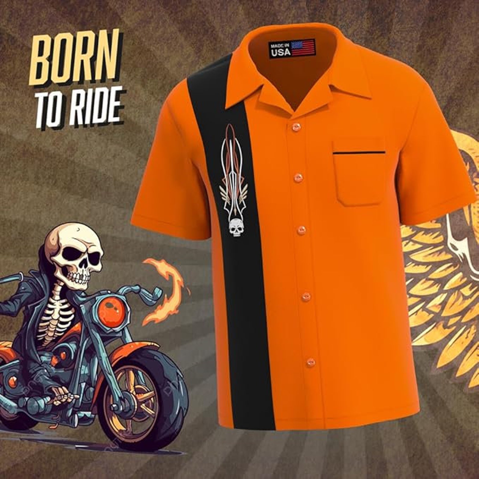 Custom Men's Skull Biker Button Down Shirt | Harley-davidson Inspired ...
