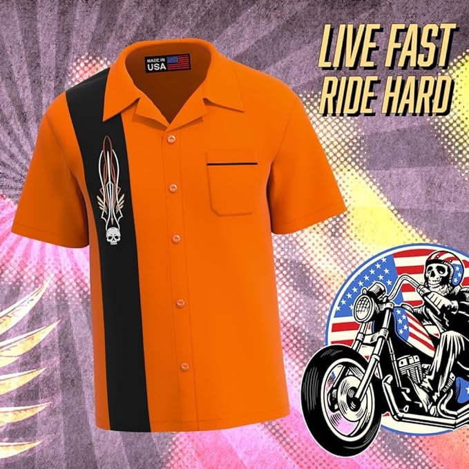 Custom Men's Skull Biker Button Down Shirt | Harley-davidson Inspired ...
