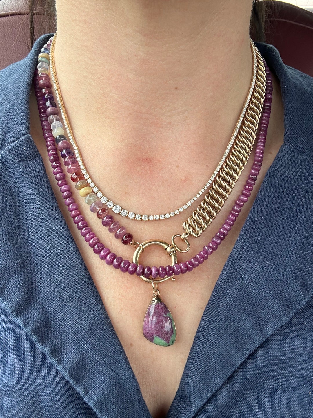 Burgundy Merlot - Rich African Ruby Gemstone Necklace With Solid 14K ...