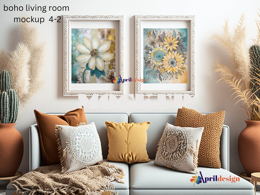 4 Cozy Boho Style Living Room Wall Art Mockup/frame Mockup Bundle/boho ...