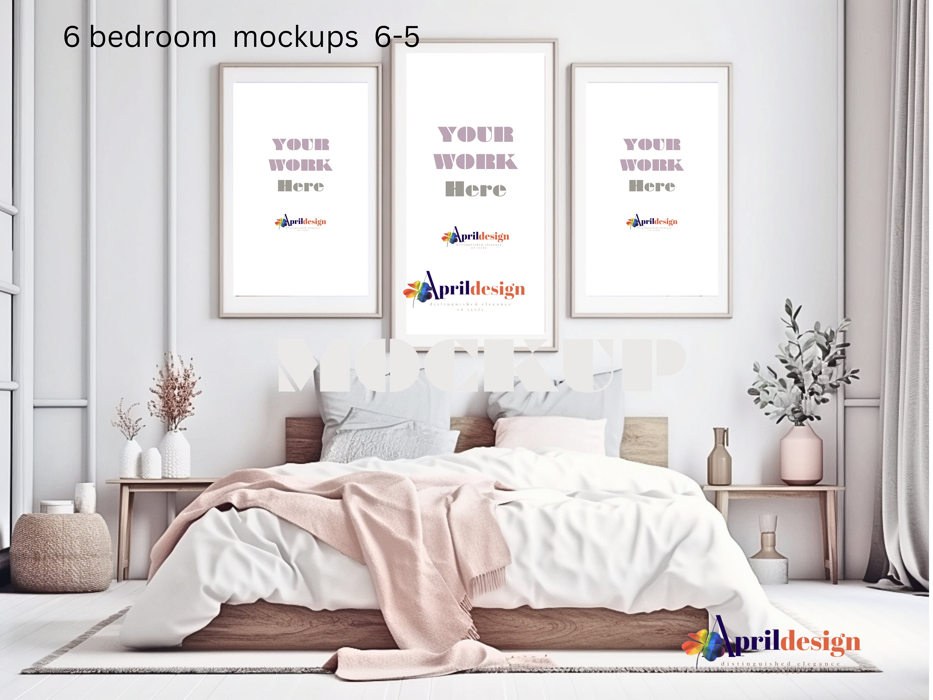 6 Bedroom Wall Art Mockups/three Frames Mockup Bundle/4 Frames Bedroom ...