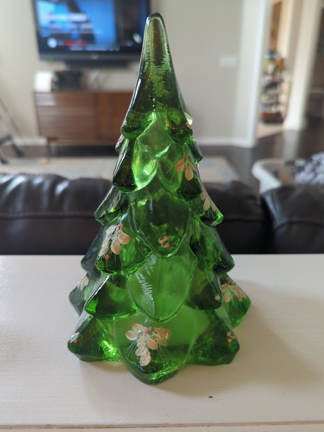 Fenton Glass 7.25 Emerald Green Christmas Tree W/holly Berries ...