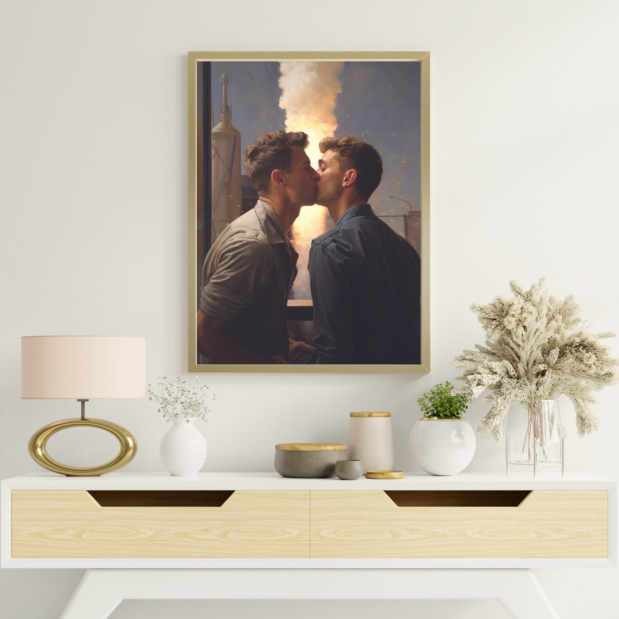 Gay Art LGBTQ Print Art Two Men Kissing Queer Art Print - Etsy