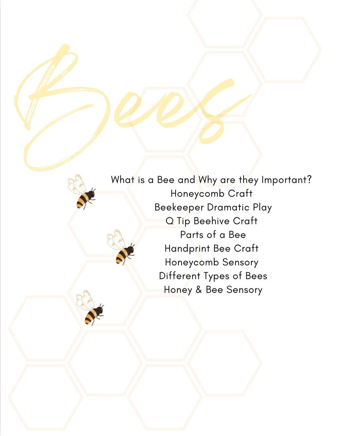 Bee Curriculum Toddler Week Long Activity PDF Crafts, Dramatic Play ...