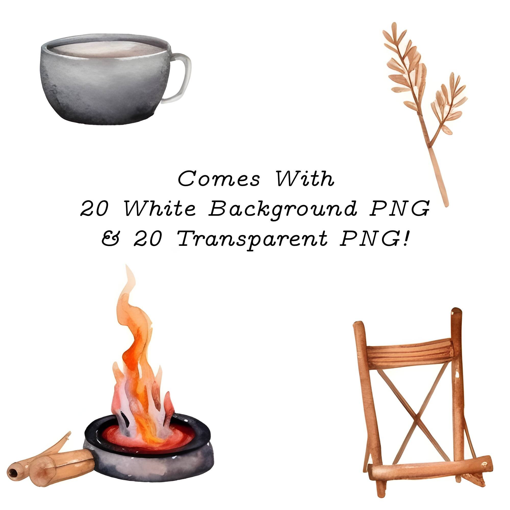 Watercolor Camping Clipart Set, Campfire, Tent, Lake, Minimalist ...