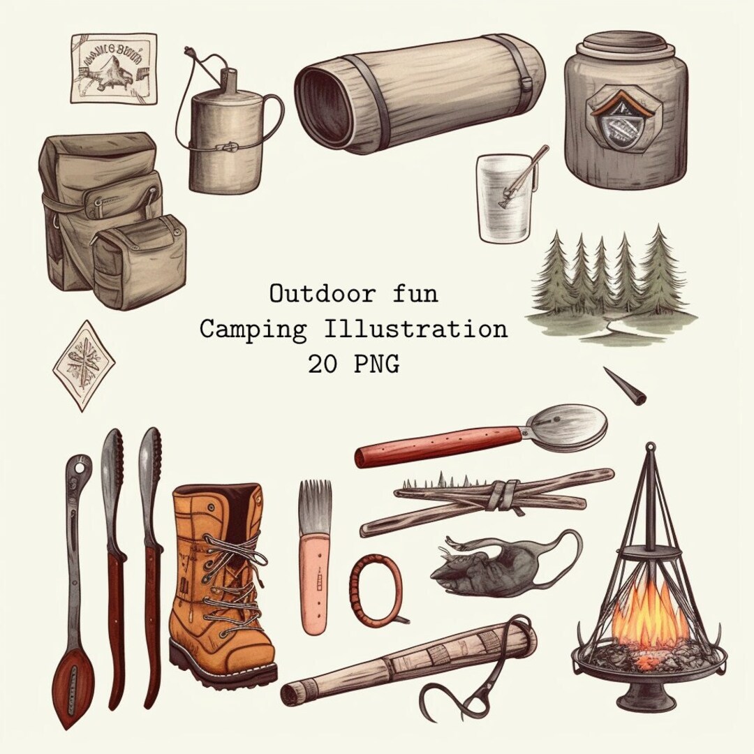 Retro Hiking Camping Outdoor Fun, Campfire, Tent, Mountain ...