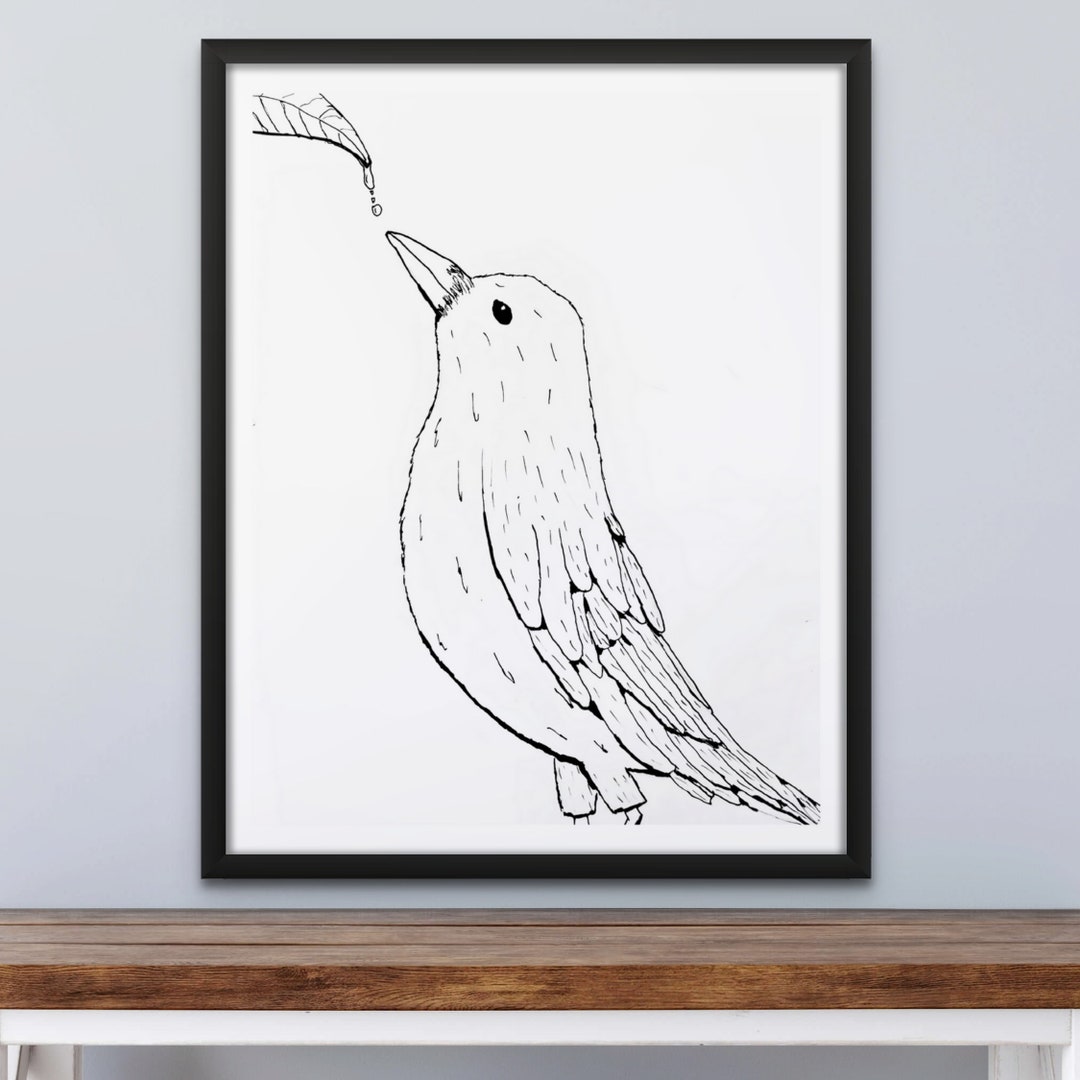 Minimalist Crow Art, Animal Line Drawing, Contemporary Bird Wallpaper ...