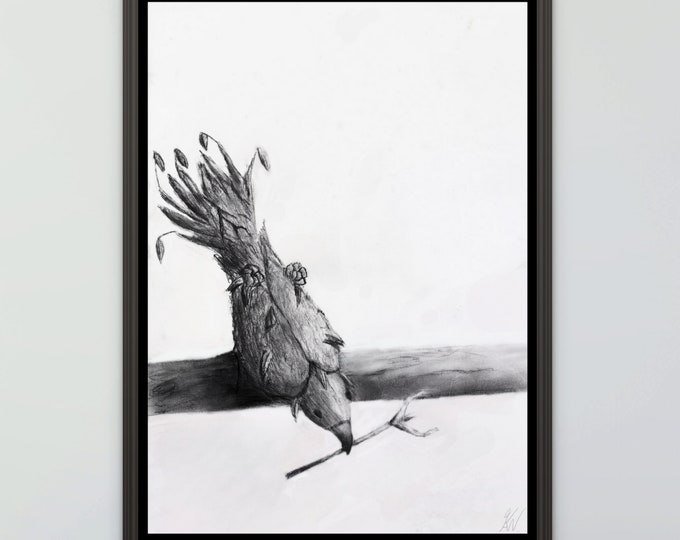 Enchanted Forest Bird Art, Fantasy Nature Guardian Drawing - Etsy