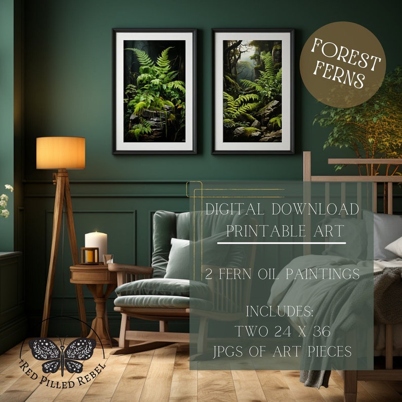 Forest Ferns Art Print Set 2 Original Printable Oil - Etsy