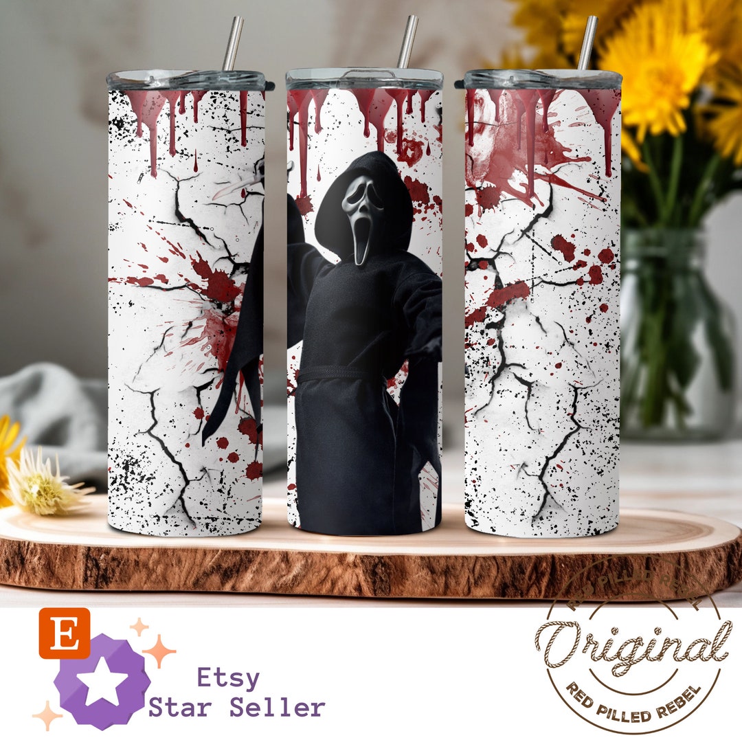 Ghostface Blood Splatter Tumbler Wrap, 20 Oz Ghostface Scream Movie ...