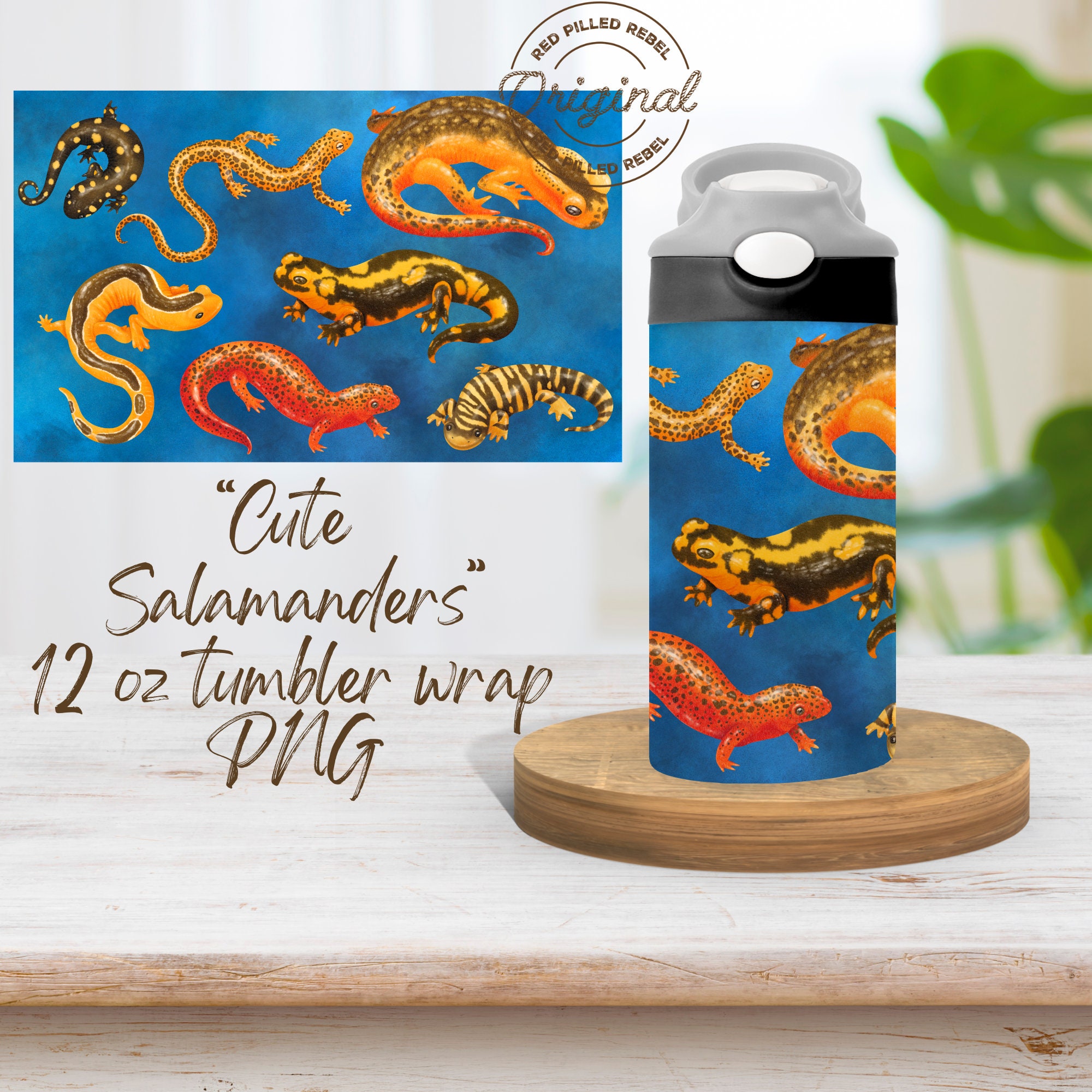 12 Oz Kids Tumbler Wrap | Cute Watercolor Salamanders PNG, Lizard ...