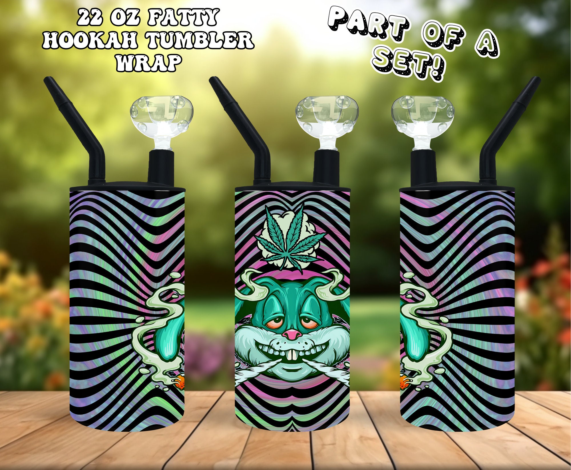 Hookah Cold Smoke Tumbler Wrap Set Trippy Stoner Bunny - Etsy