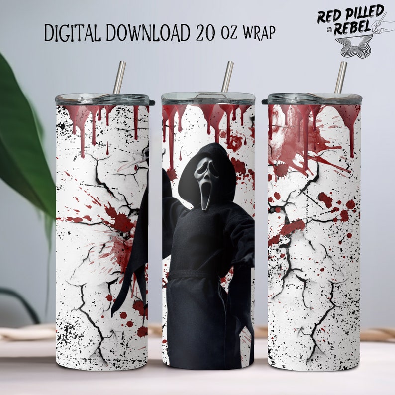 Ghostface Blood Splatter Tumbler Wrap, 20 Oz Ghostface Scream Movie ...