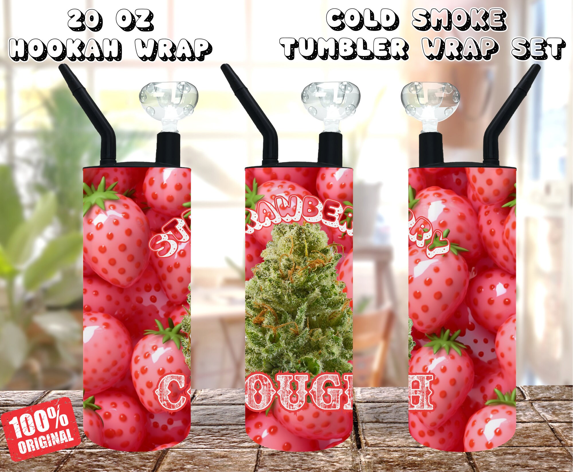 Hookah Cold Smoke Tumbler Wrap Set Strawberry Cough 3d Strawberries 20 ...