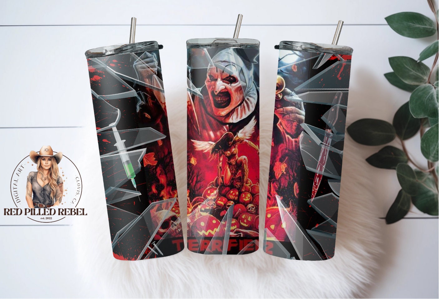 Terrifier 2 Tumbler Wrap Art The Clown Tumbler Sublimation Png 20 Oz Skinny Tumbler Design