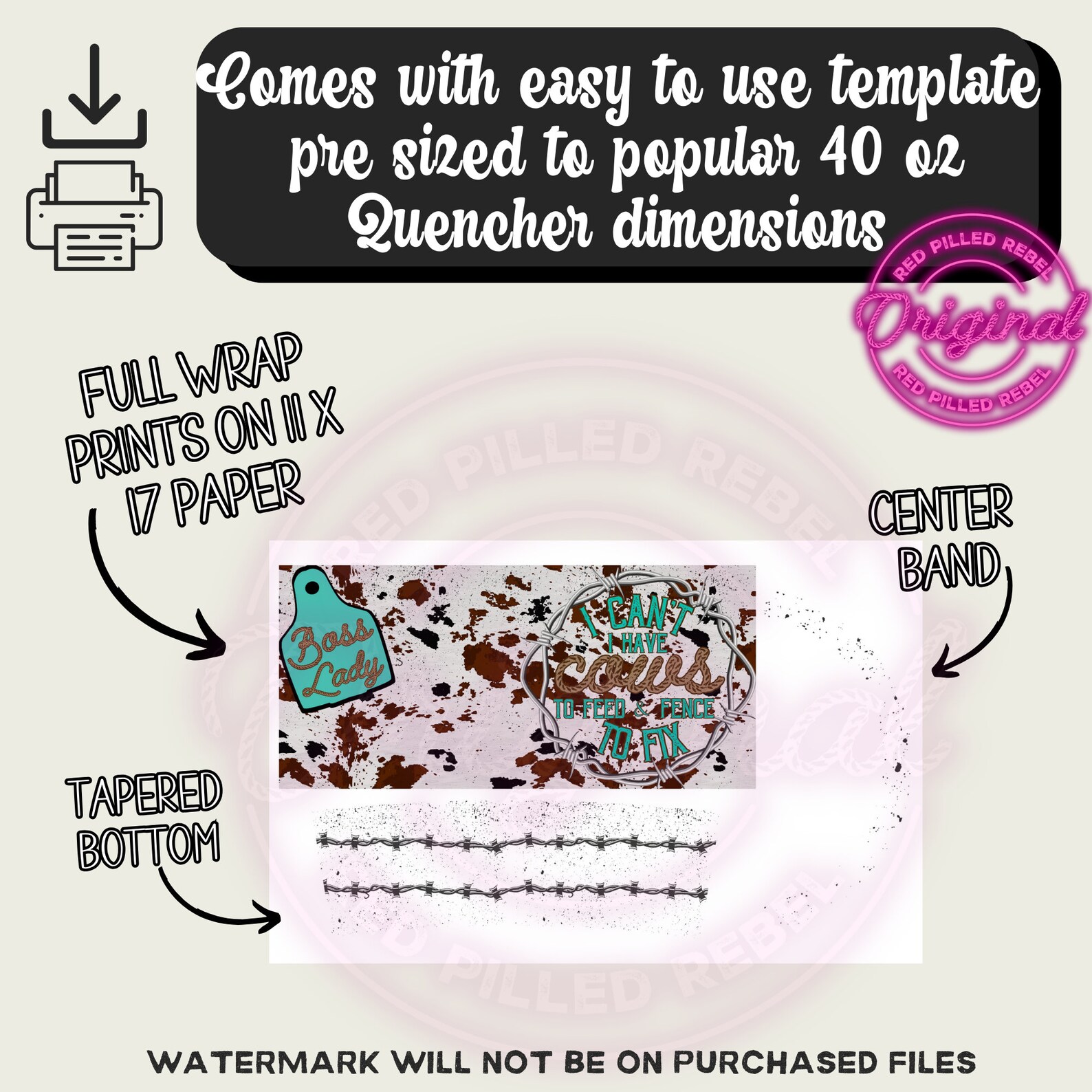 Boss Lady 40 Oz Tumbler Wrap, Western Cow Vibes "i Can't I Have Cows to ...