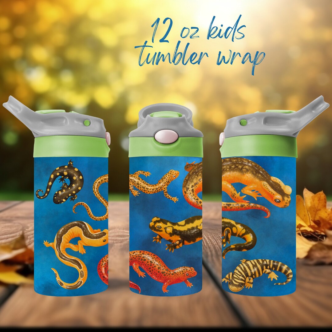 12 Oz Kids Tumbler Wrap | Cute Watercolor Salamanders PNG, Lizard ...