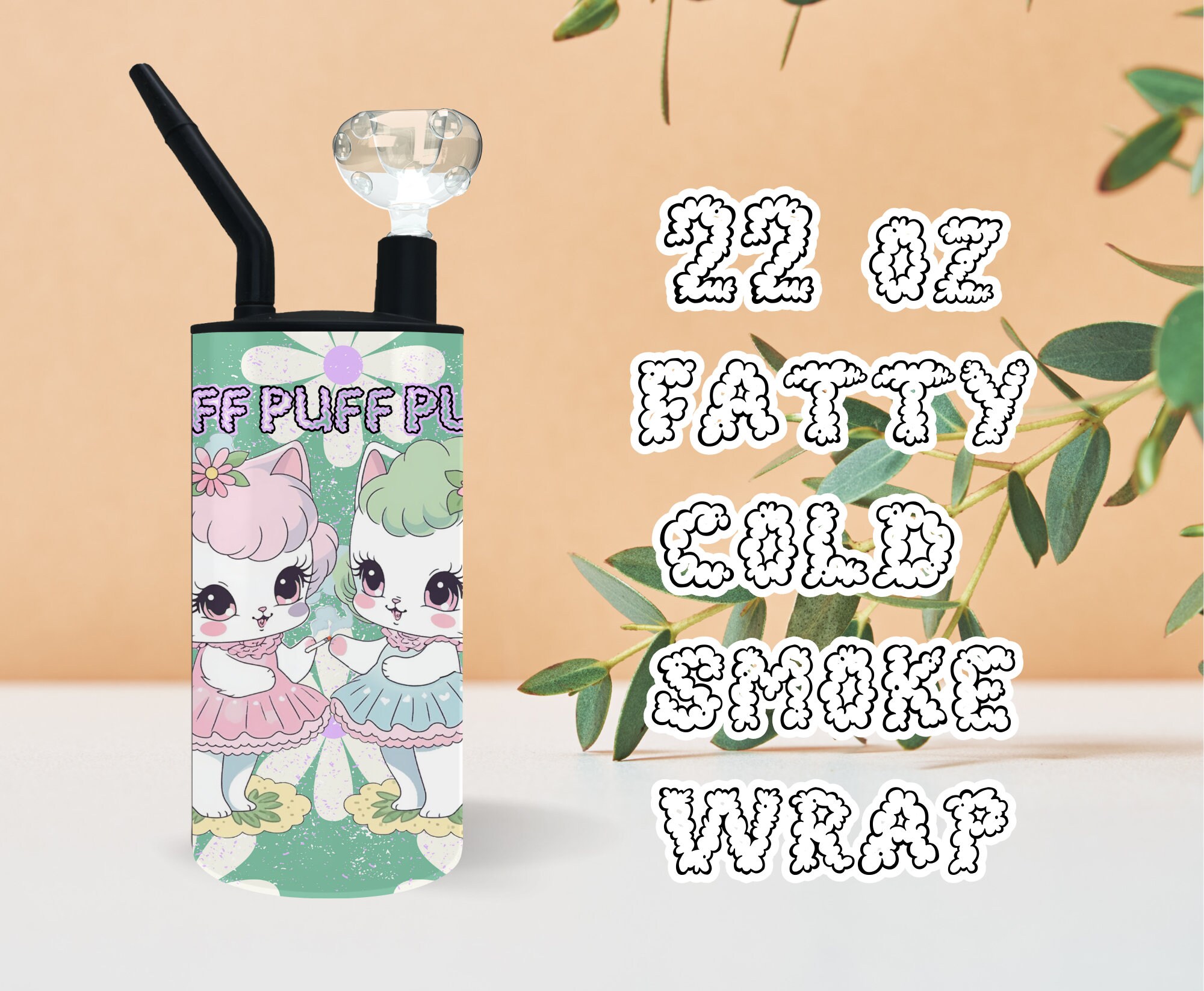 Hookah Cold Smoke Tumbler Wrap Set PUFF PUFF PURR Cute Kitties Smoking ...