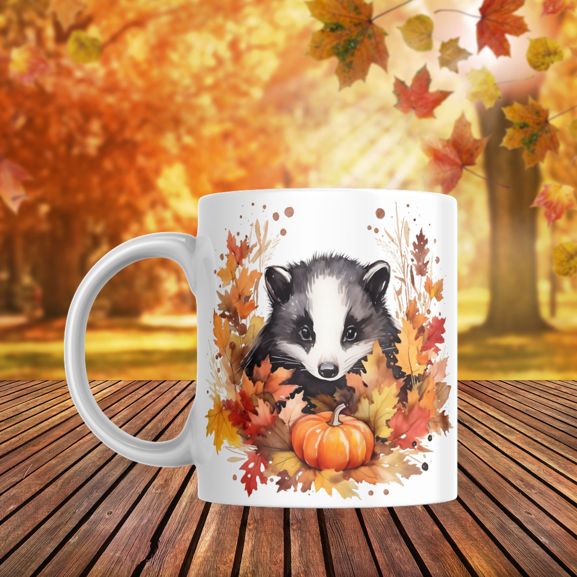 Cute Autumn Skunk PNG Beautiful Watercolor Floral Skunk Design for ...