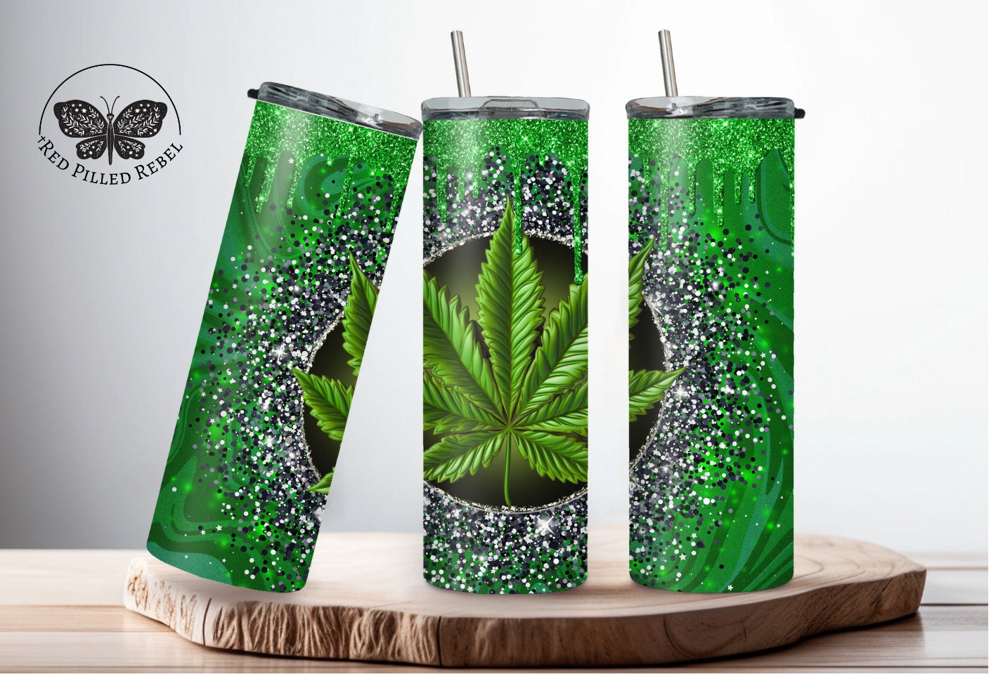 Tumbler Wrap 3D Cannabis Leaf Stoner 420 Glitter Marijuana Tumbler ...