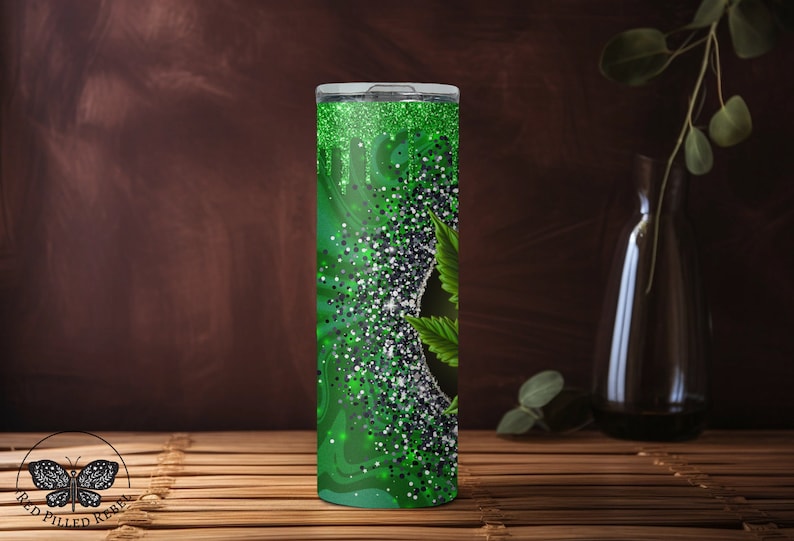 Tumbler Wrap 3D Cannabis Leaf Stoner 420 Glitter Marijuana Tumbler ...