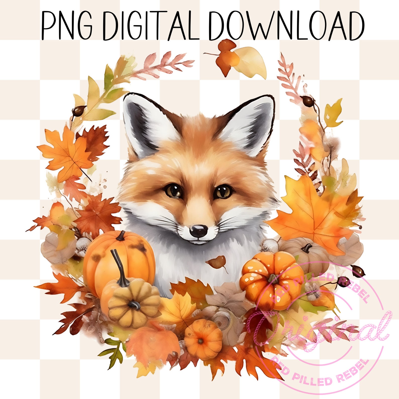 Autumn Fox PNG Beautiful Watercolor Floral Fox Design for Sublimation ...