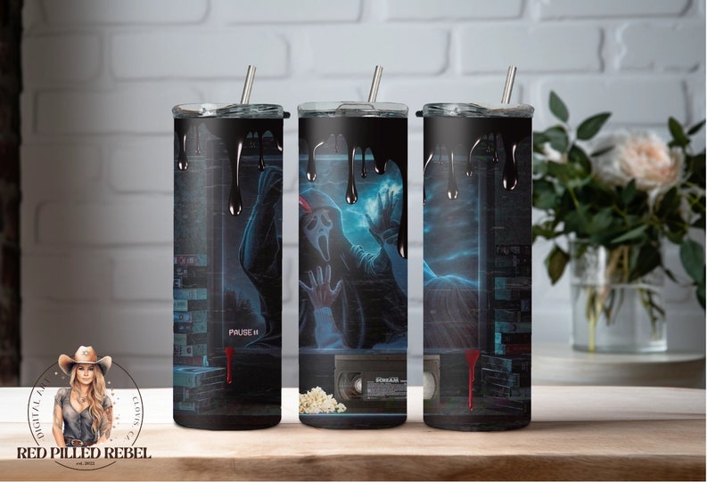 Scream Ghostface VHS Tumbler Wrap 20oz Bloody Drip Ghostface Scene From ...