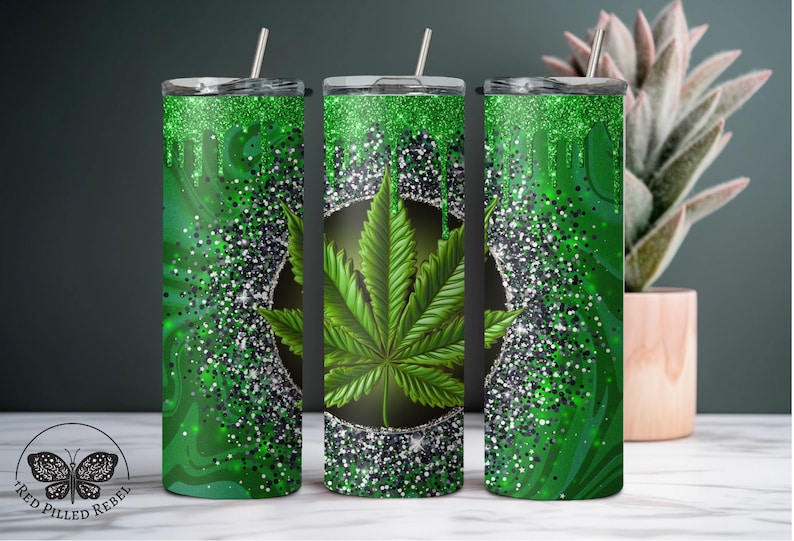 Tumbler Wrap 3D Cannabis Leaf Stoner 420 Glitter Marijuana Tumbler ...