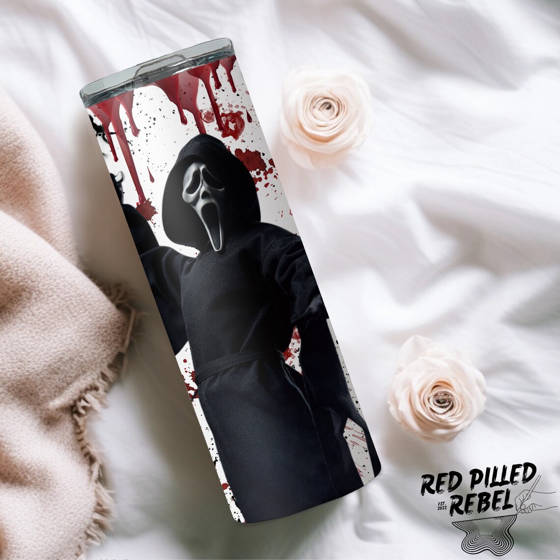 Ghostface Blood Splatter Tumbler Wrap, 20 Oz Ghostface Scream Movie ...
