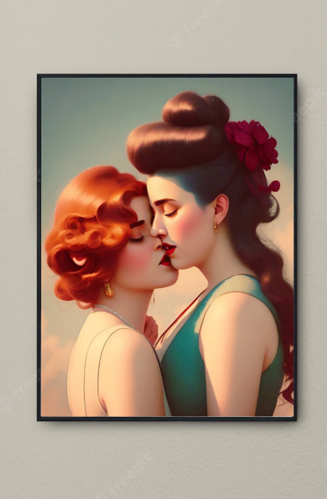 Lesbian Kiss, WLW Art Print, Vinatge Queer Poster, Sapphic Wall Art, Femme Lesbian, - Etsy