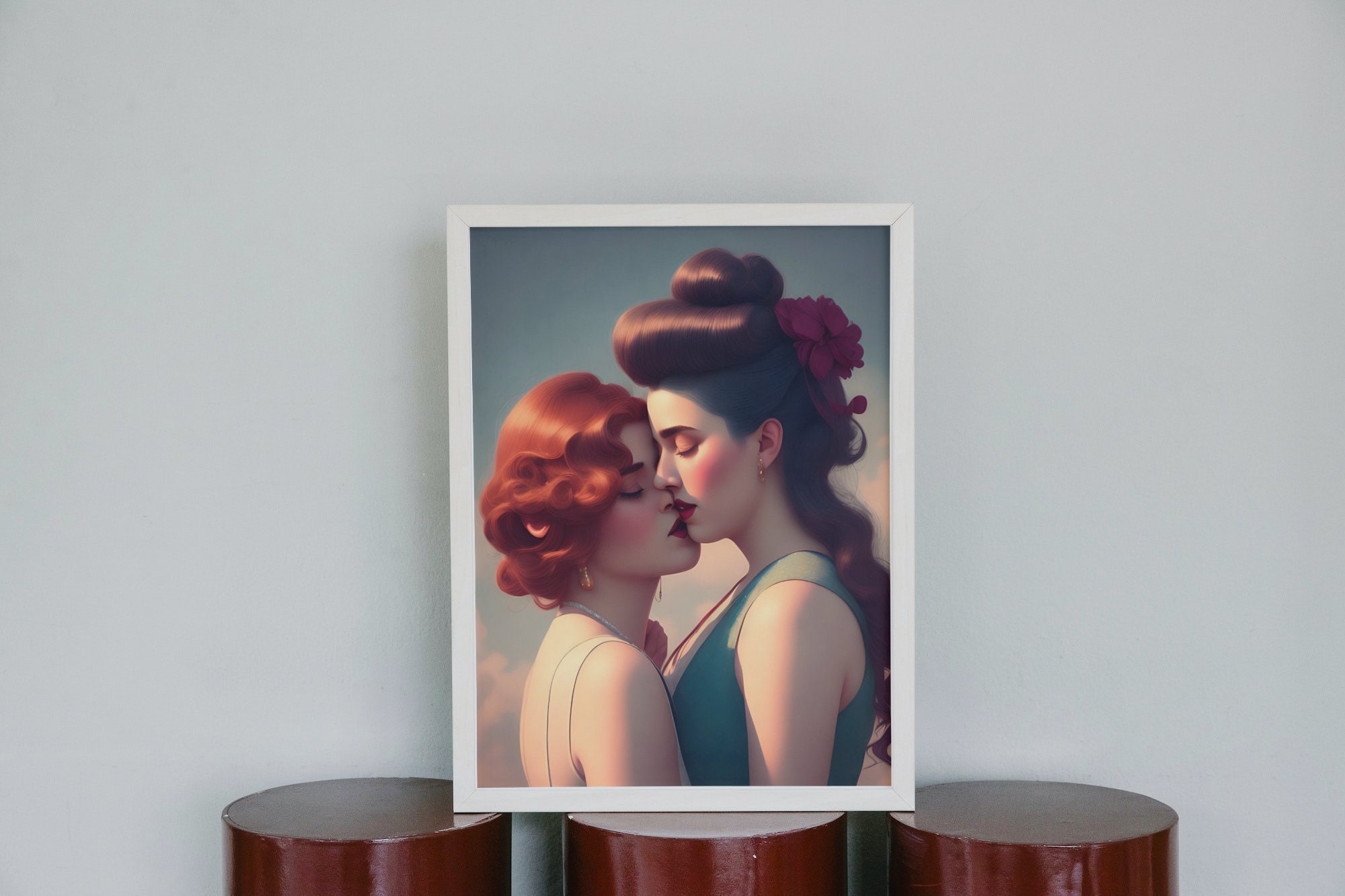 Lesbian Kiss Wlw Art Print Vinatge Queer Poster Sapphic Wall Art